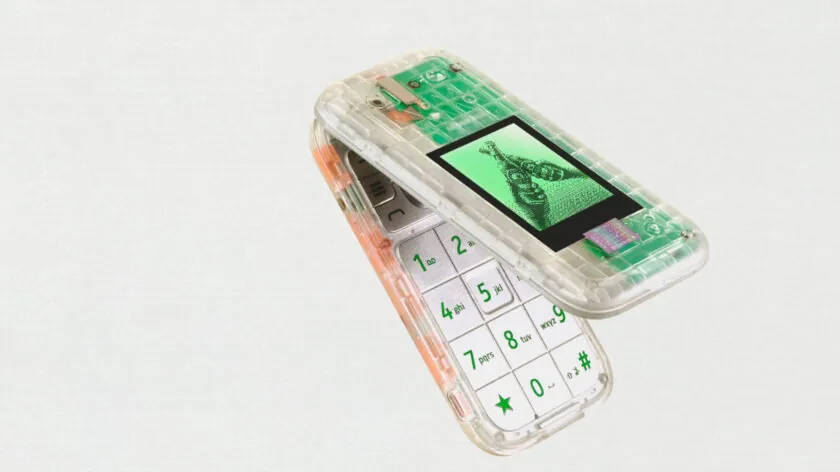 First-ever transparent flip phone by Nokia, Heineken, and Bodega